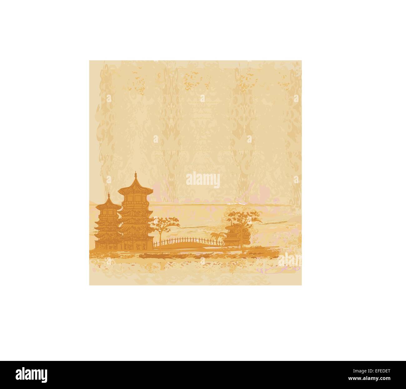 old paper with Chinese old building on abstract Asian Landscape Stock ...