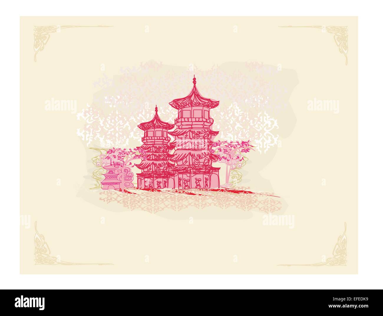 old paper with Japanese temple on abstract Asian Landscape Stock Vector ...