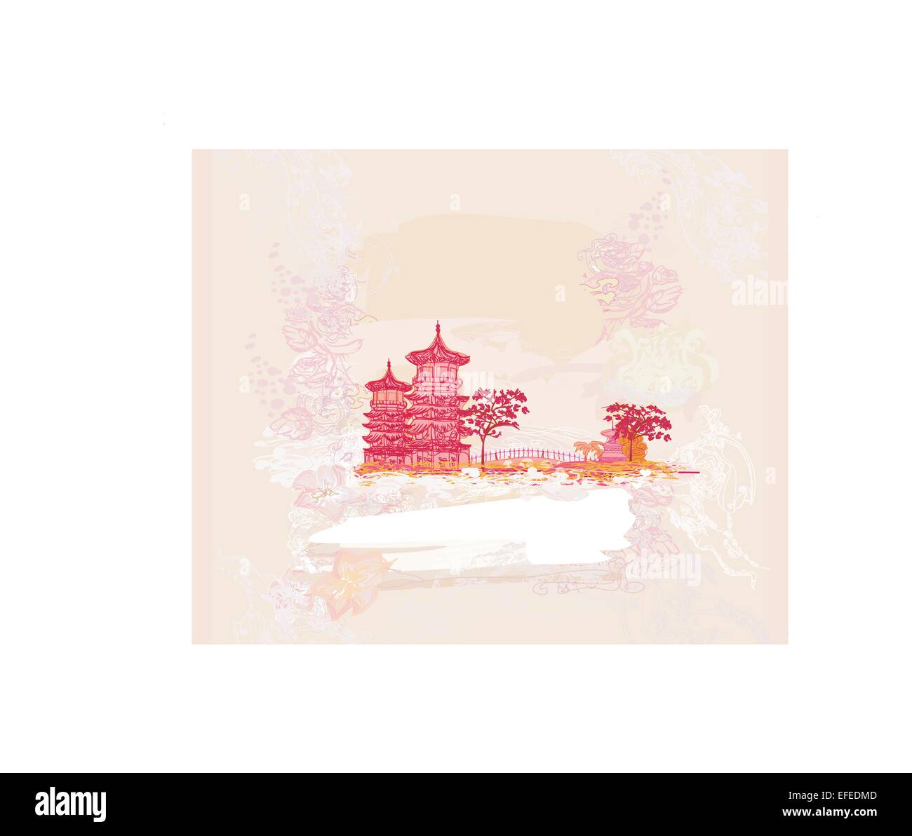 old paper with Japanese temple on abstract Asian Landscape Stock Vector ...