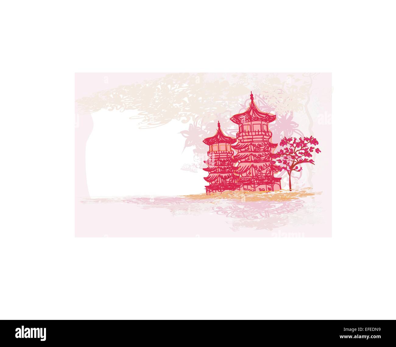 old paper with Japanese temple on abstract Asian Landscape Stock Vector ...