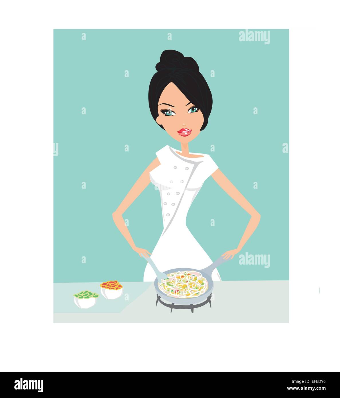 Beautiful lady cooking lunch Stock Vector Image & Art - Alamy