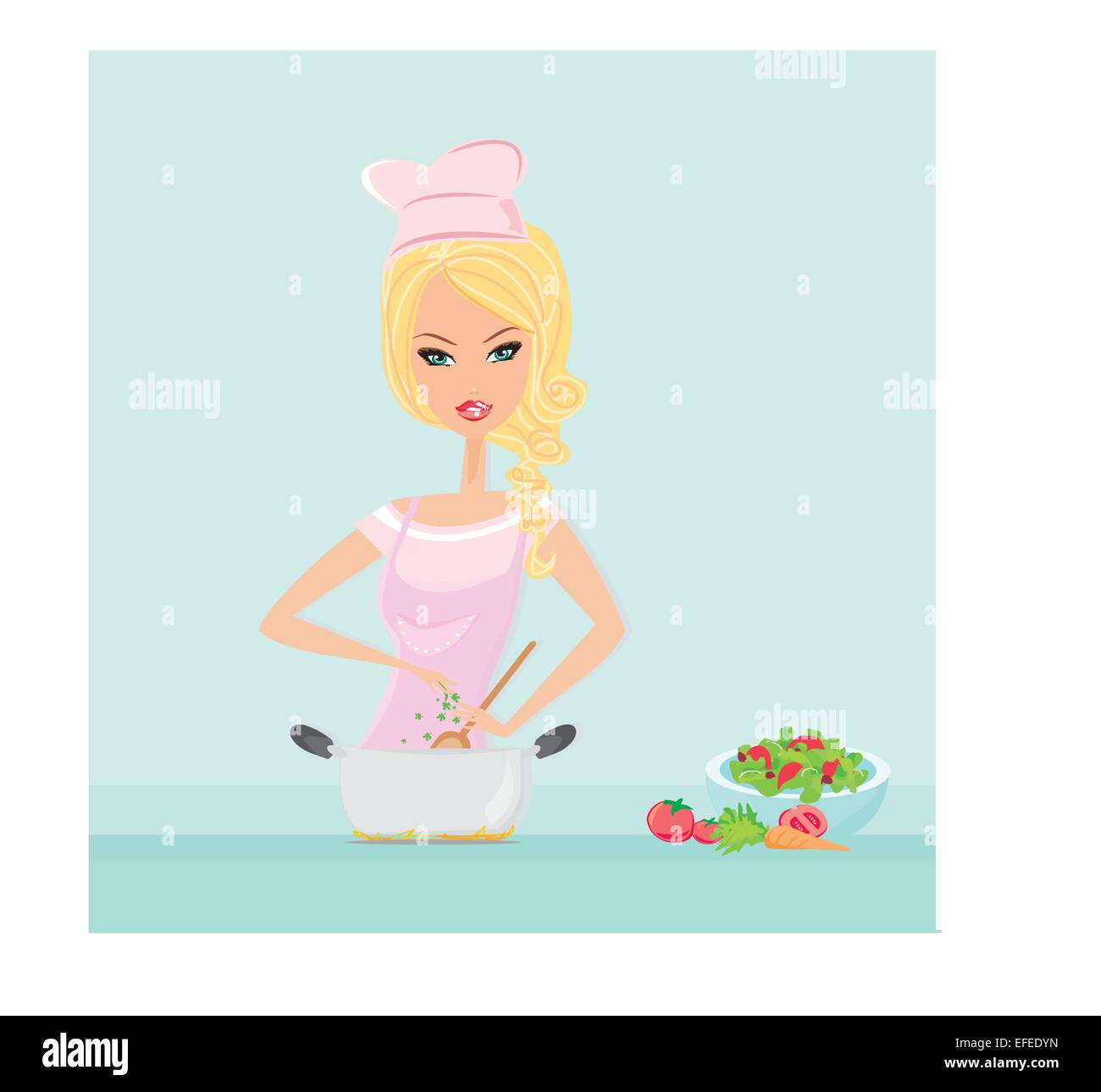 Beautiful lady cooking soup Stock Vector Image & Art - Alamy