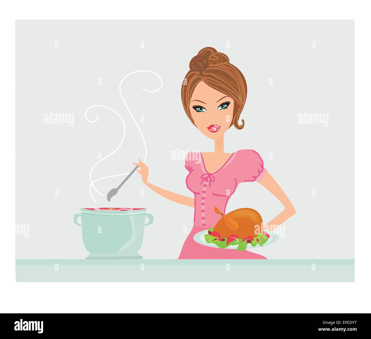 Beautiful chef lady cooking food dinner lunch Stock Vector Images - Alamy