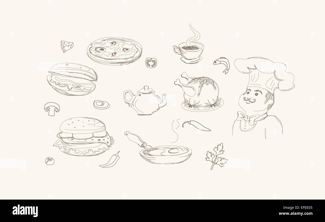 cooking chef doodles food set Stock Vector Image & Art - Alamy