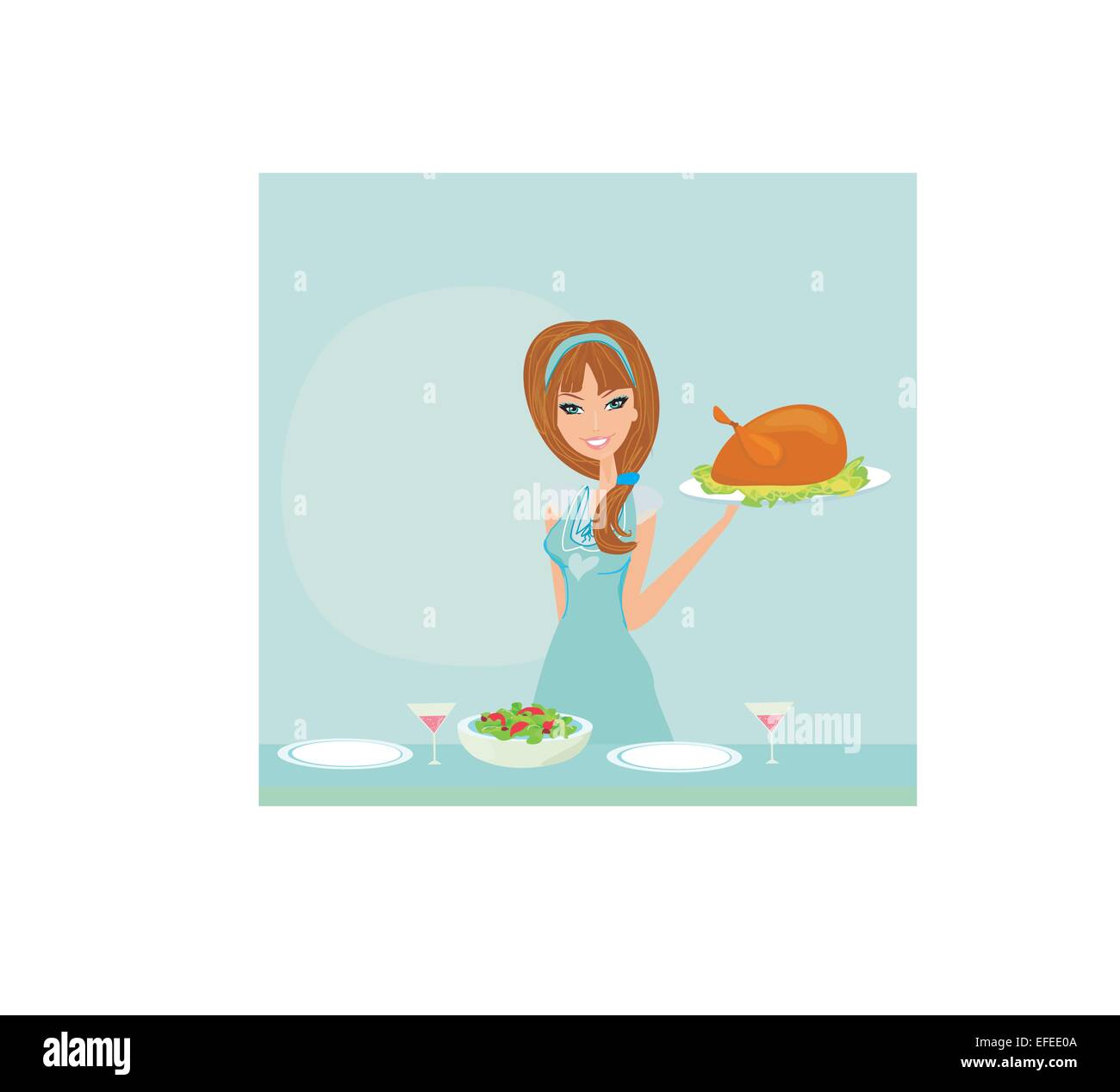 Lady serving dinner Stock Vector Images - Alamy