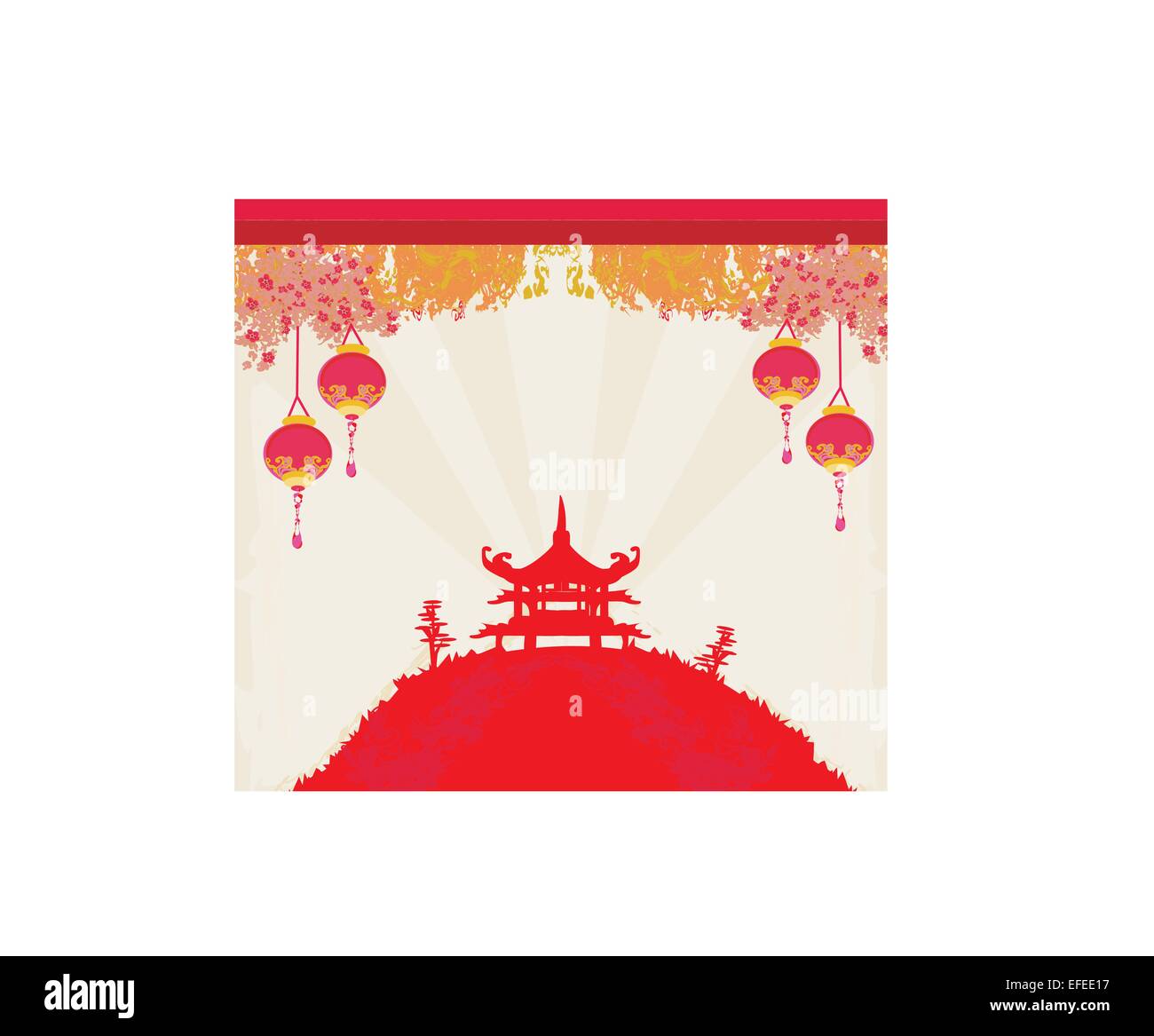 old paper with Asian Landscape and Chinese Lanterns - vintage japanese ...