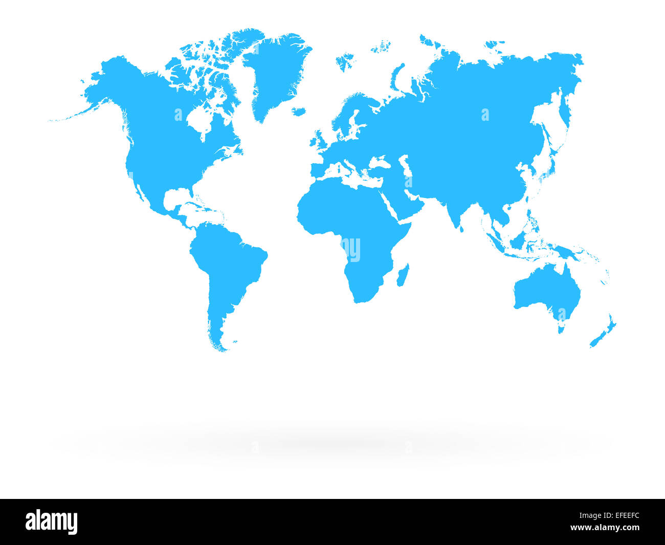 Blue Map Of The World Isolated On White With Shadow Stock Photo - Alamy