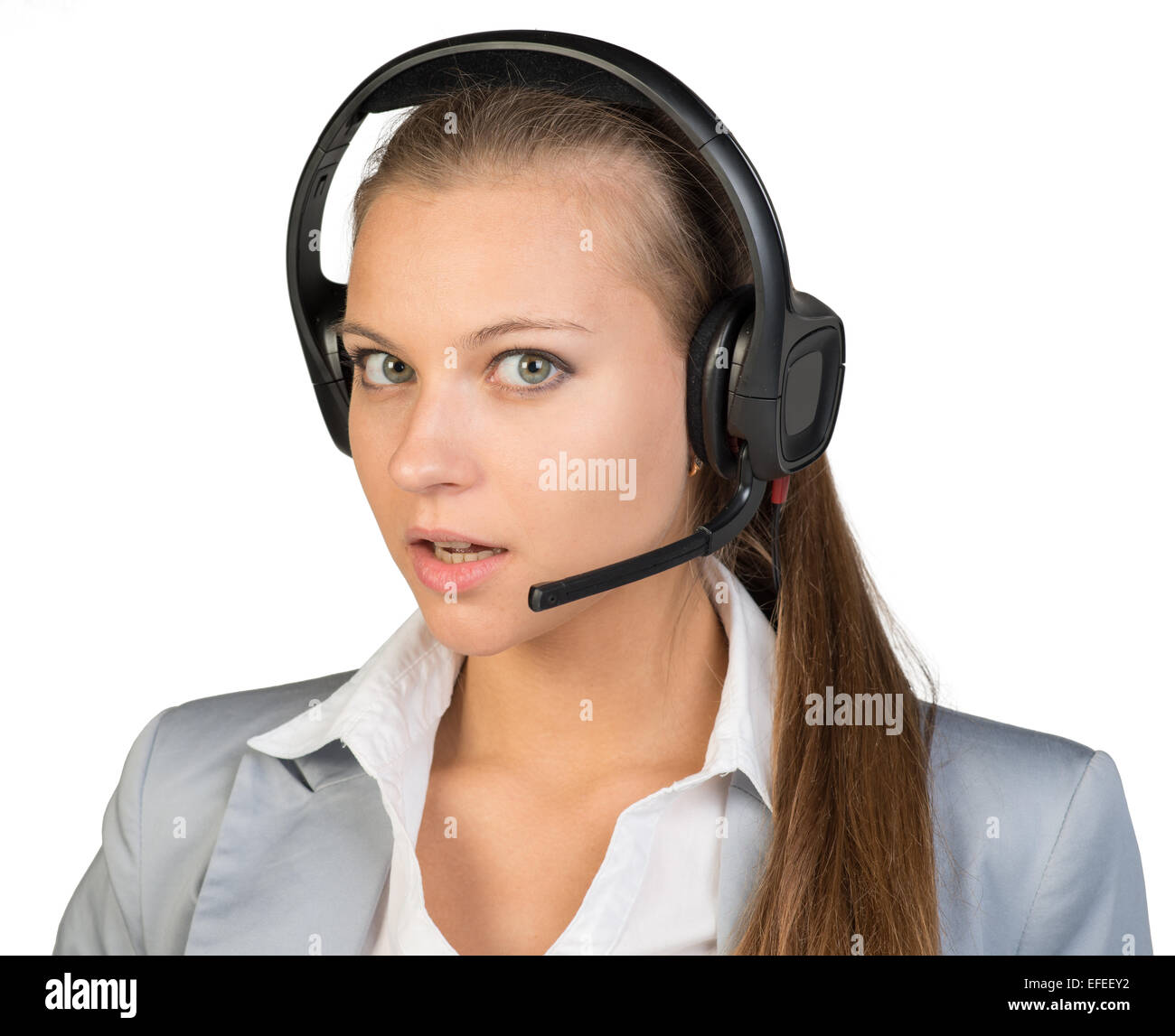 Businesswoman in headset with her head half-turned to right Stock Photo ...