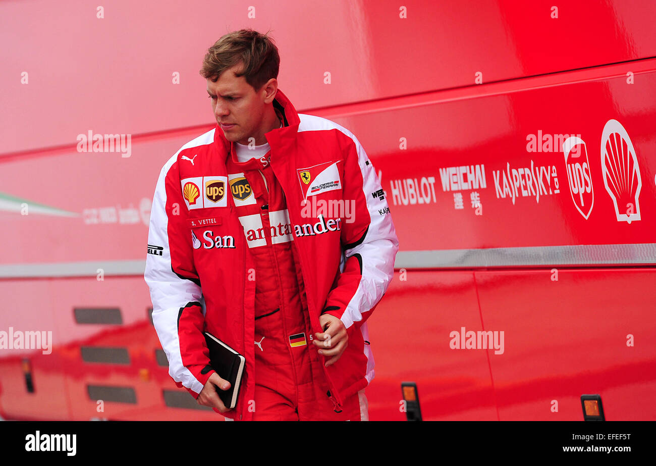 German Formula One driver Sebastian Vettel of Scuderia Ferrari walks ...