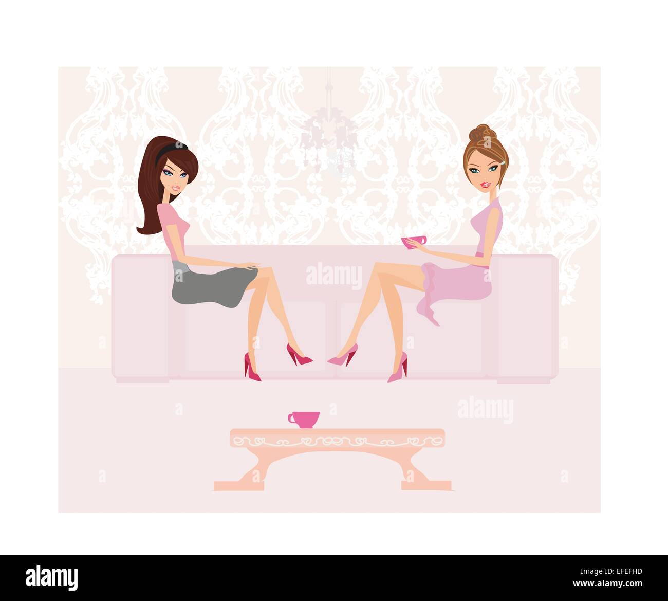 cute pretty two girls in coffee break Stock Vector Image & Art - Alamy