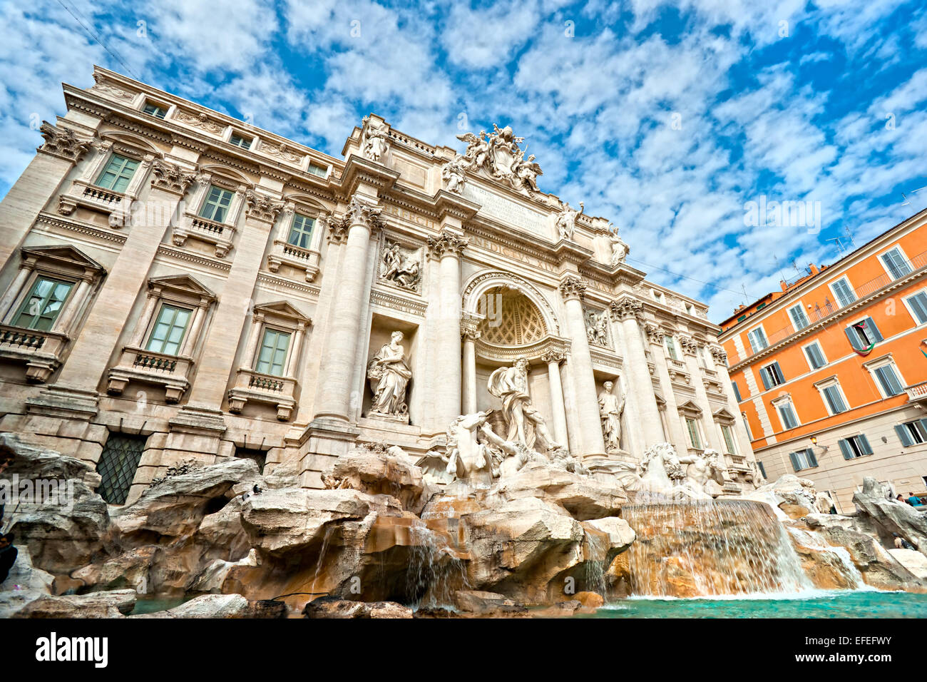 Wide angle view of The Famous Trevi Fountain, rome, Italy Stock Photo ...