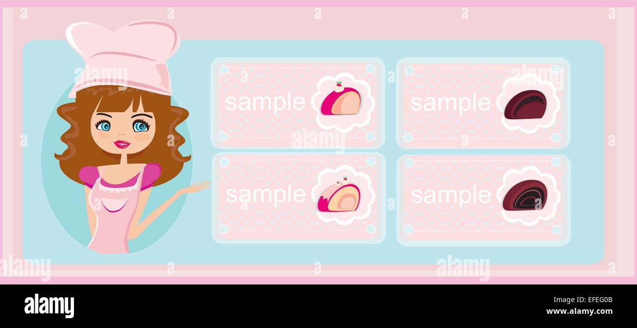 menu design - Beautiful girl cooking cake Stock Vector Image & Art - Alamy