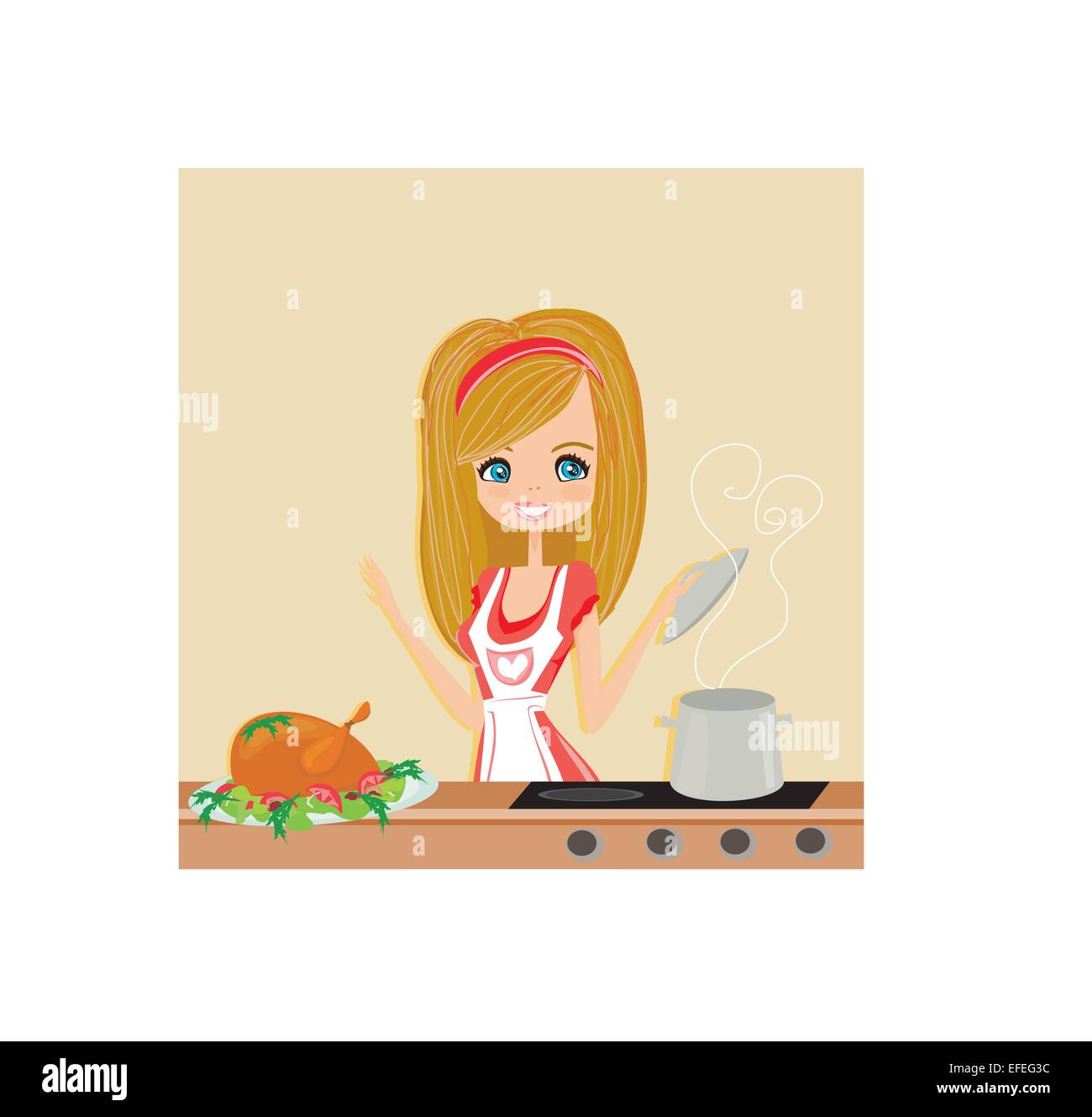 Beautiful lady cooking lunch in the kitchen Stock Vector Image & Art ...