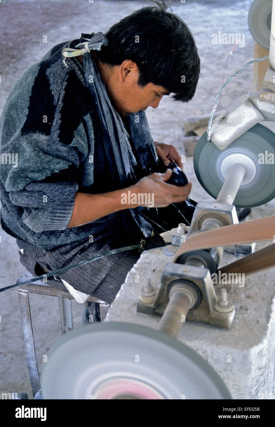 Mexico Mexican Indian Obsidian Stone carver craftsman carving Stock ...