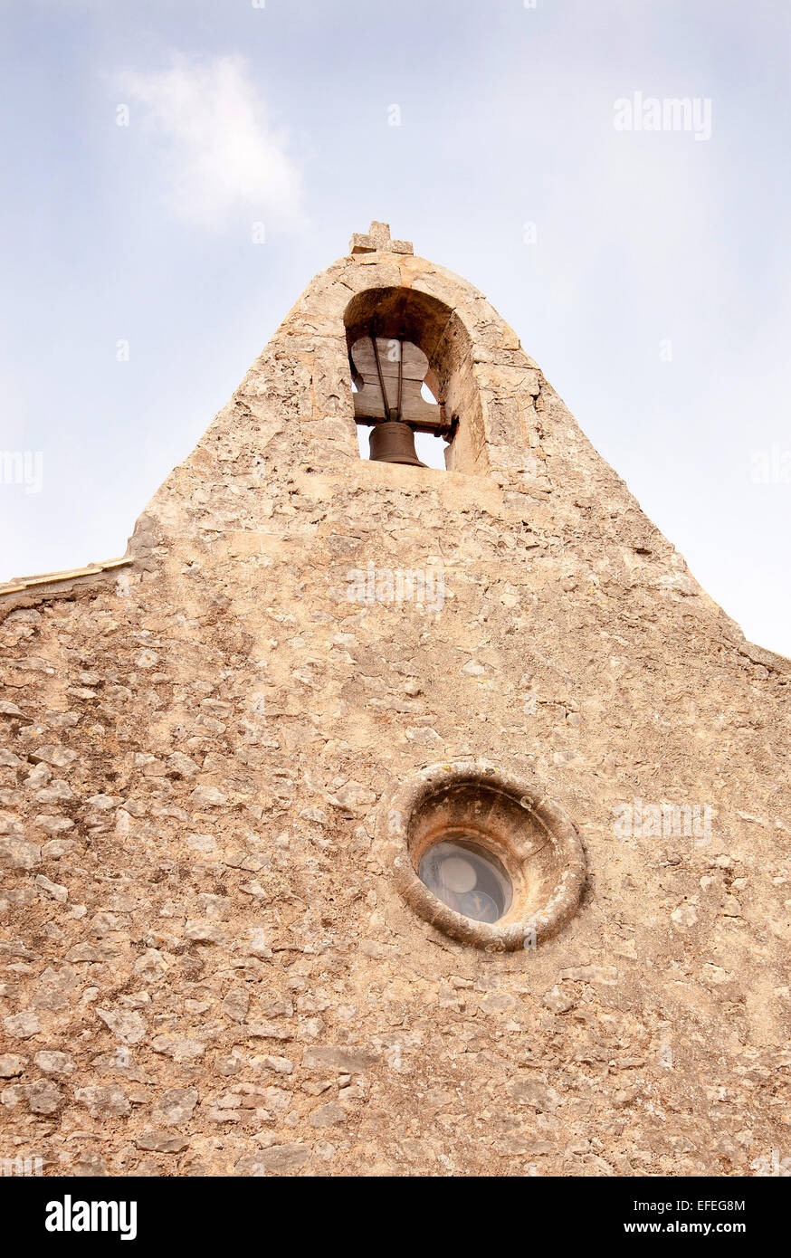 Campanile with belfry at the monastery Santuari de Cura in Randa ...