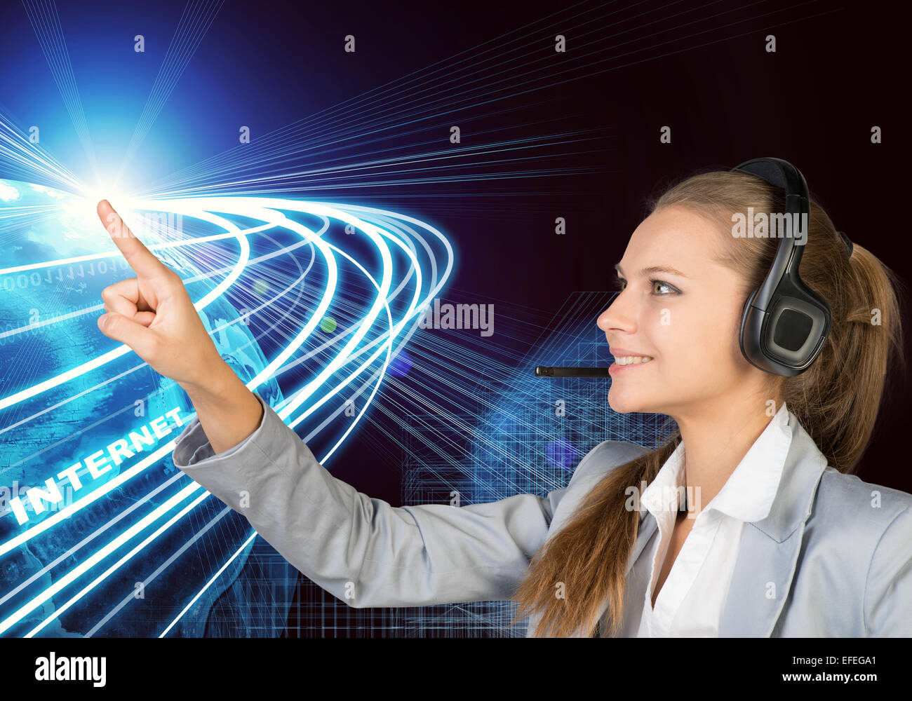 Attractive businesswoman pushing something hi-res stock photography and ...