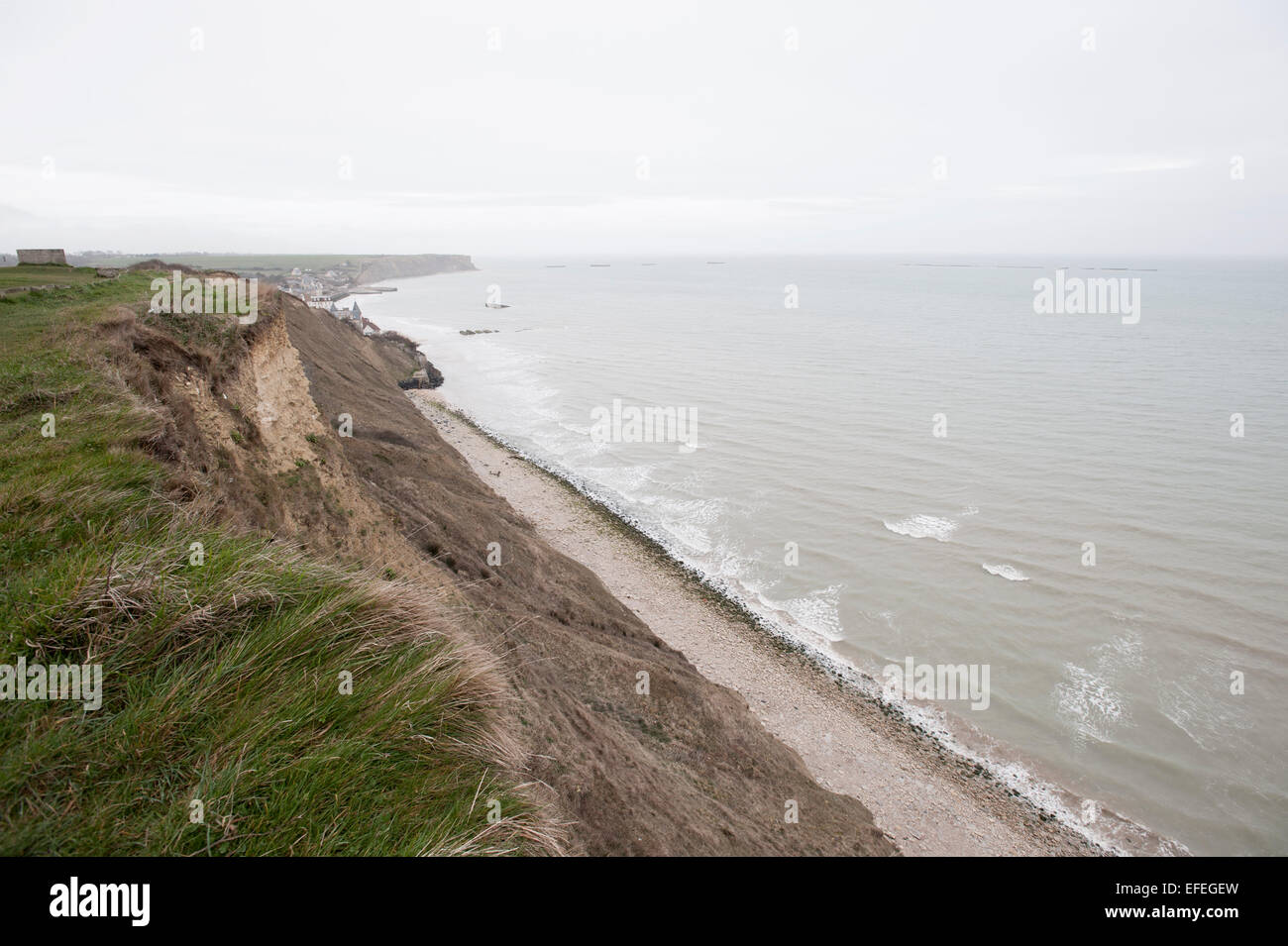 Clifftop view of the Normandy beaches where allied soldiers landed on D ...