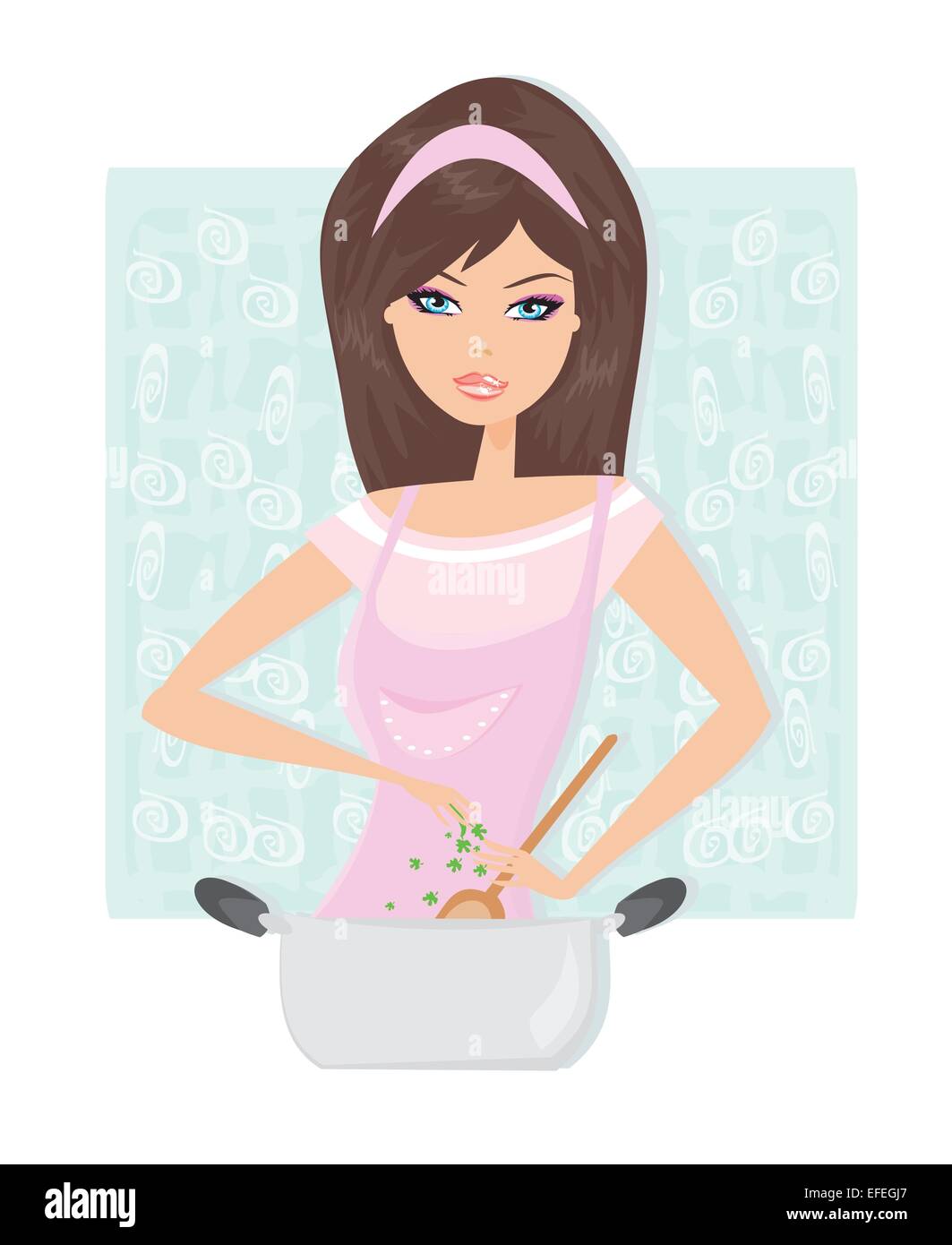 Beautiful lady cooking soup Stock Vector Image & Art - Alamy