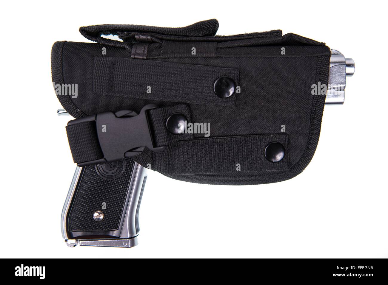 Silver Handgun in Black Holster Isolated on White Background Stock ...