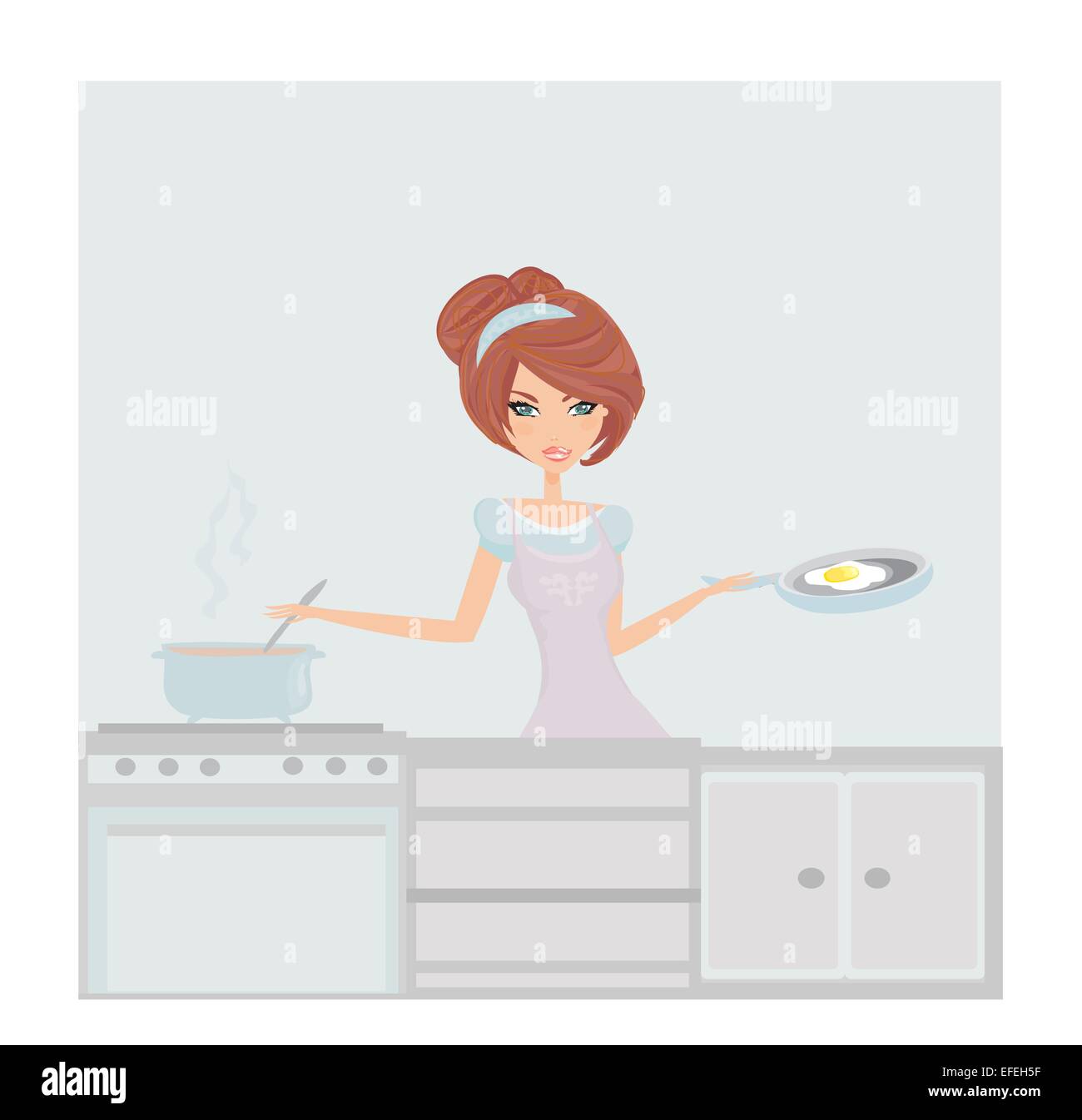 Beautiful lady cooking lunch in the kitchen Stock Vector Image & Art ...