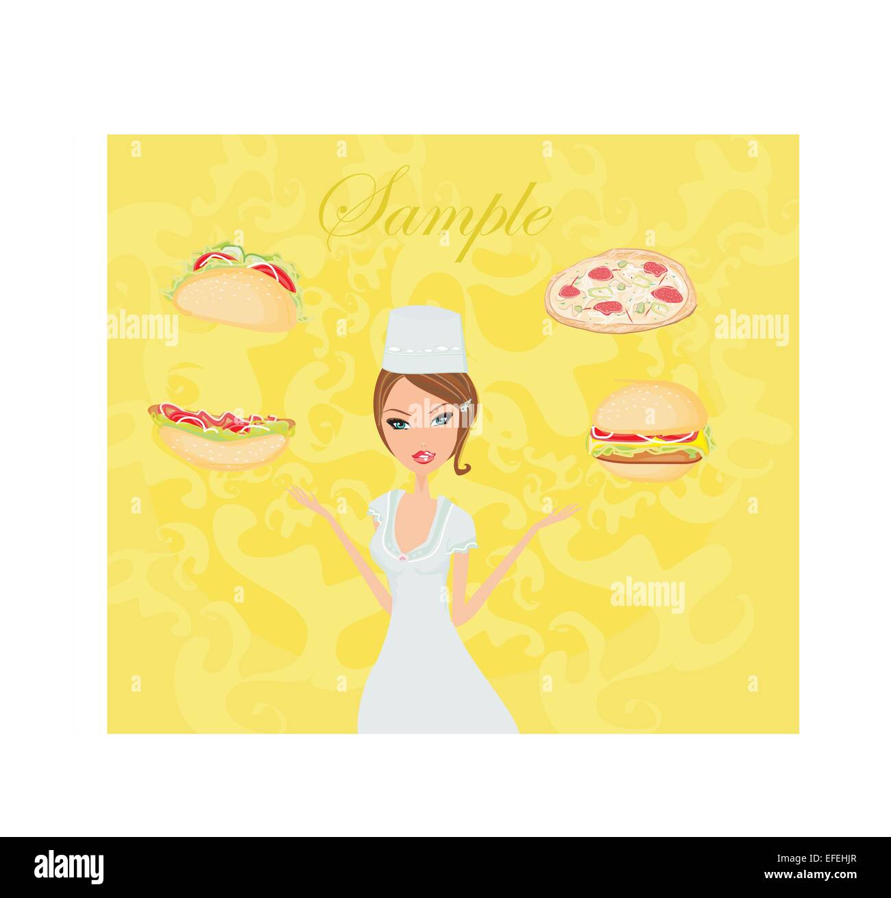 Beautiful female chef cooking home Stock Vector Images - Alamy
