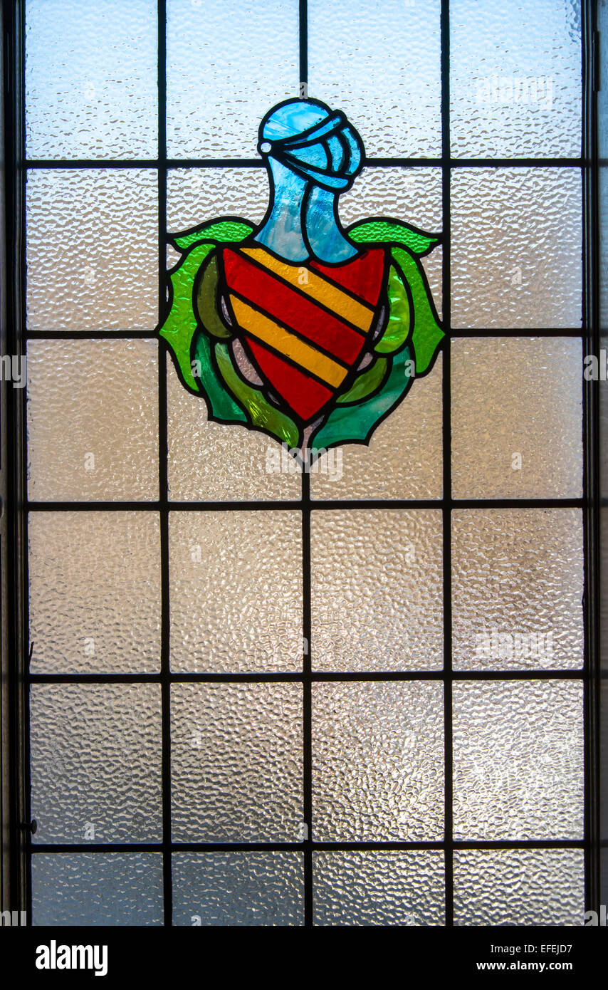 Medieval coat of arms inlayed into a leaded window Stock Photo - Alamy