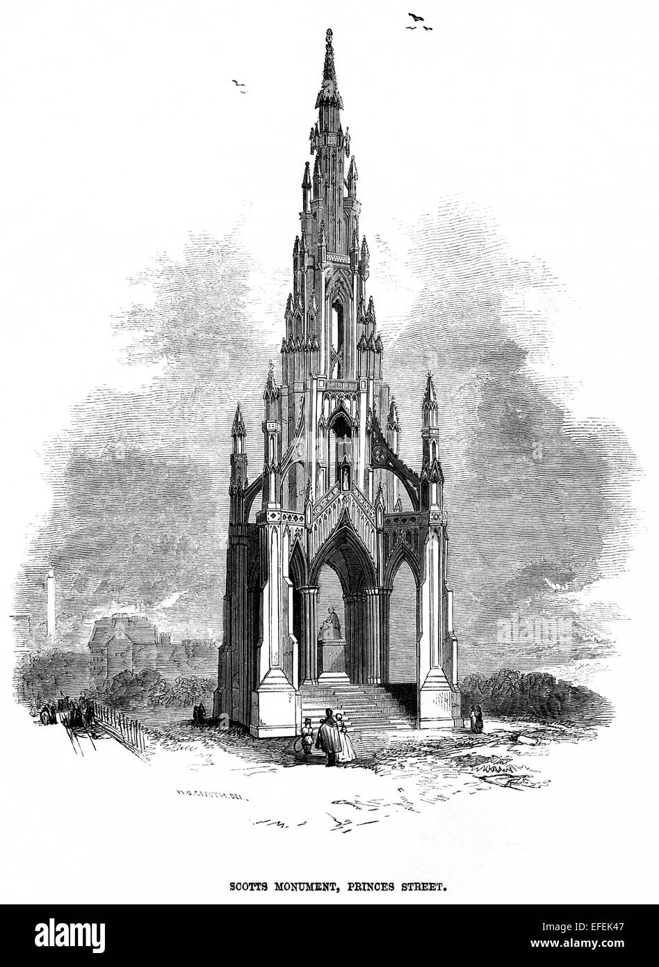 An engraving of Edinburgh - Scotts Monument, Princes Street scanned at ...