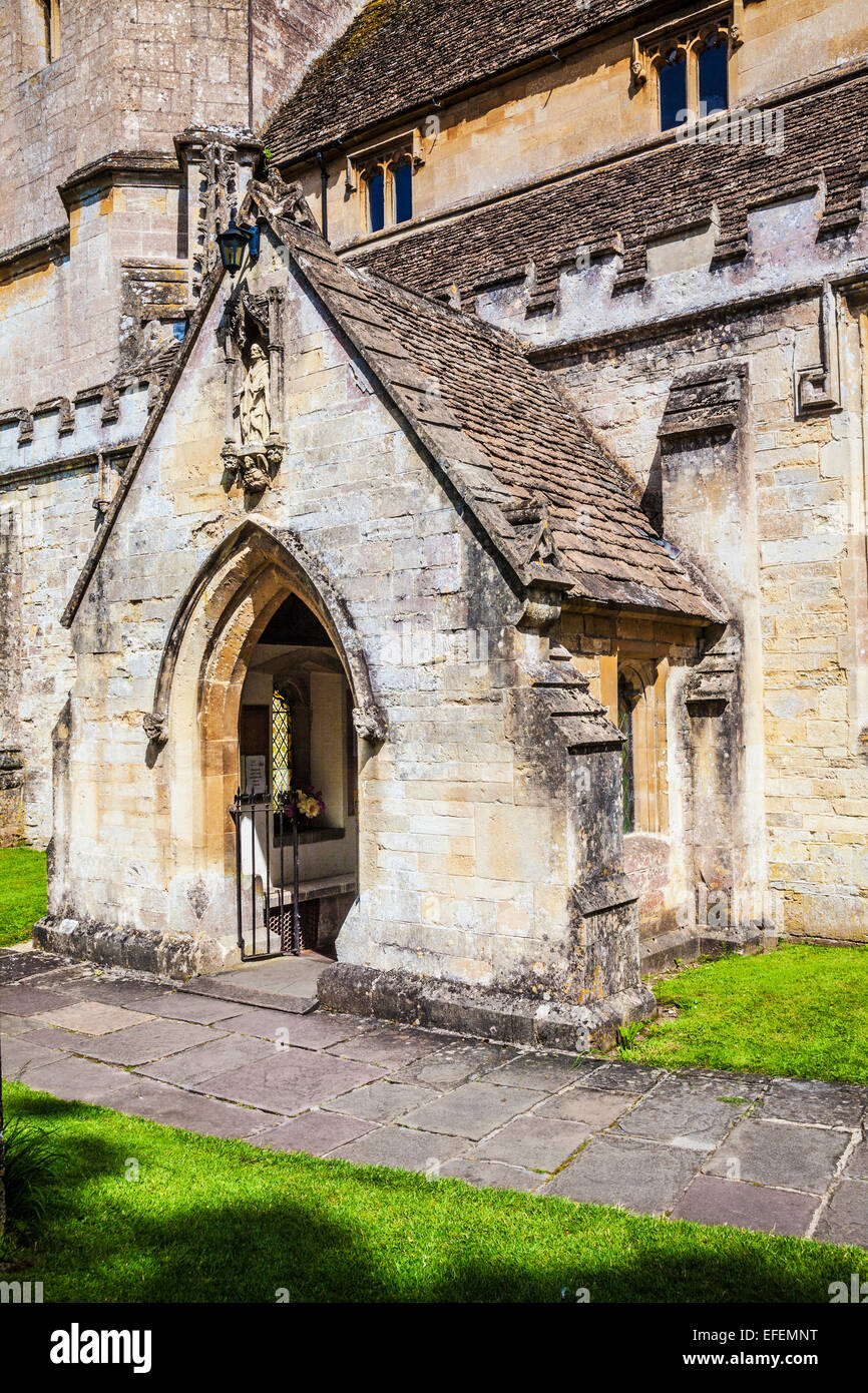 The porch of St. Andrew's church in the Cotswold village of Castle ...