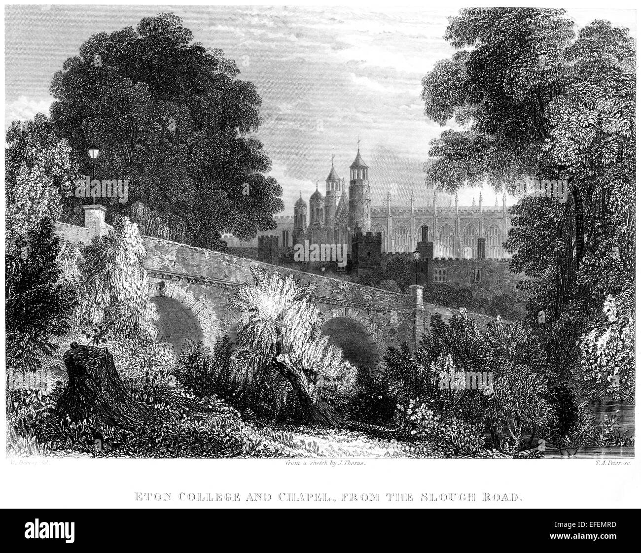 An engraving of Eton College and Chapel, from the Slough Road scanned ...