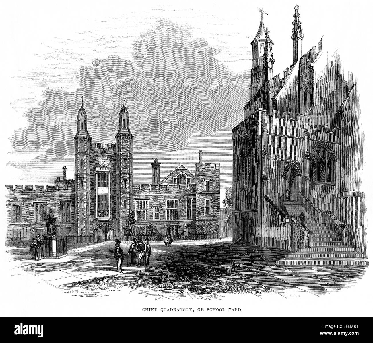 An engraving of the Chief Quadrangle or School Yard at Eton UK scanned ...