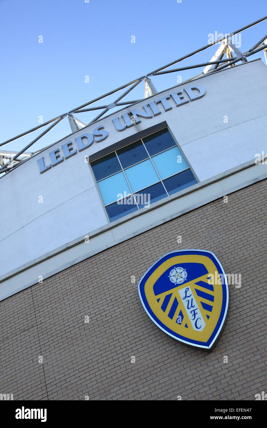 Leeds United's crest badge at their famous Elland Road football ground ...