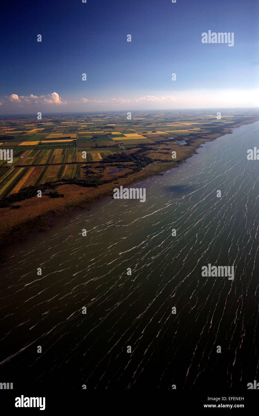 Farmland near Fish Point Wildlife Area along Saginaw Bay, Michigan. The ...