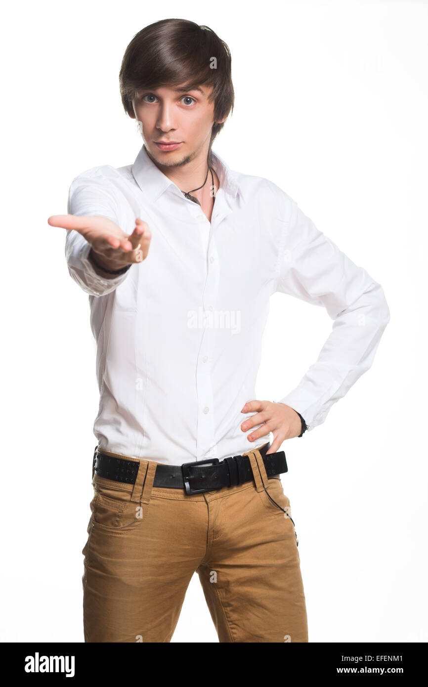active young man showing his hands Stock Photo - Alamy