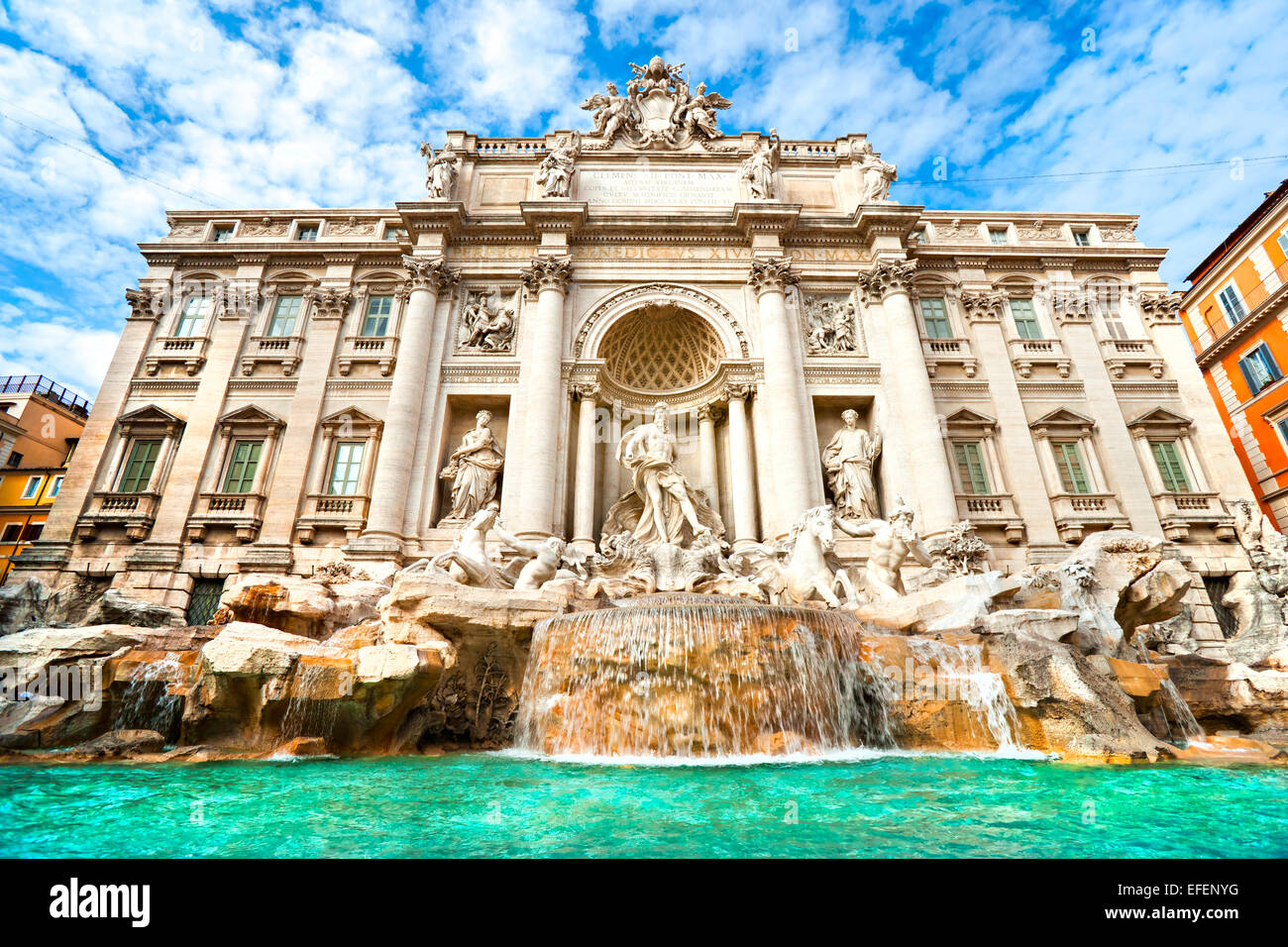 Wide angle view of The Famous Trevi Fountain, rome, Italy Stock Photo ...