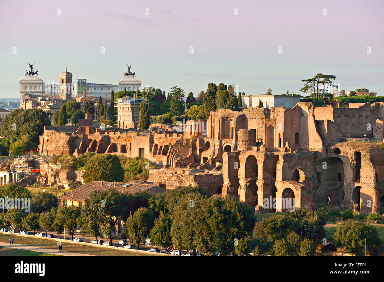 Circo massimo and Vittorio emanuele monument at sunset, Rome, Italy ...