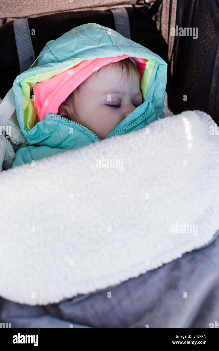 Cute toddler girl sleeping in her stroller Stock Photo - Alamy