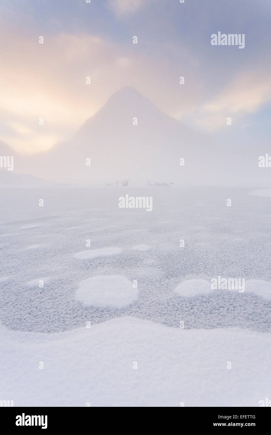 A frozen lochan on Rannoch Moor as sunset is approaching Stock Photo ...
