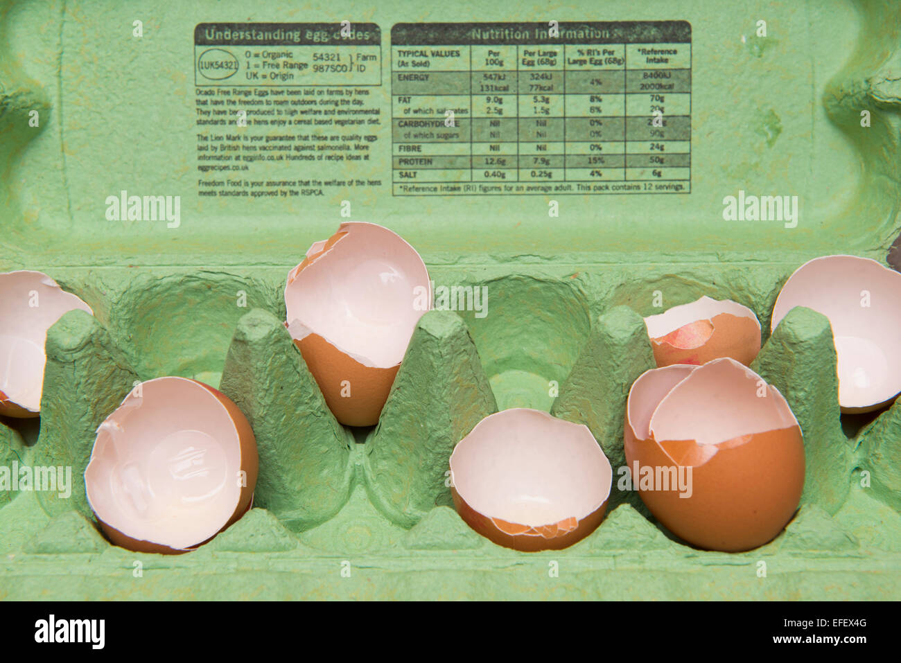 Egg shells in an egg box Stock Photo - Alamy