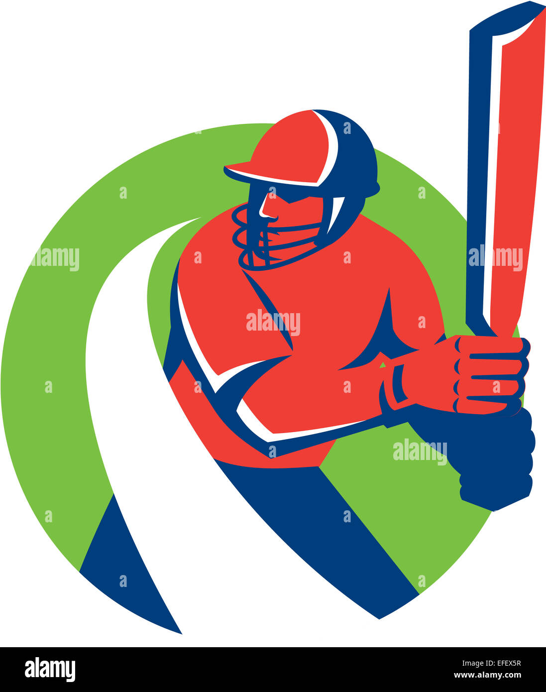 Illustration of a cricket player batsman with bat batting set inside ...