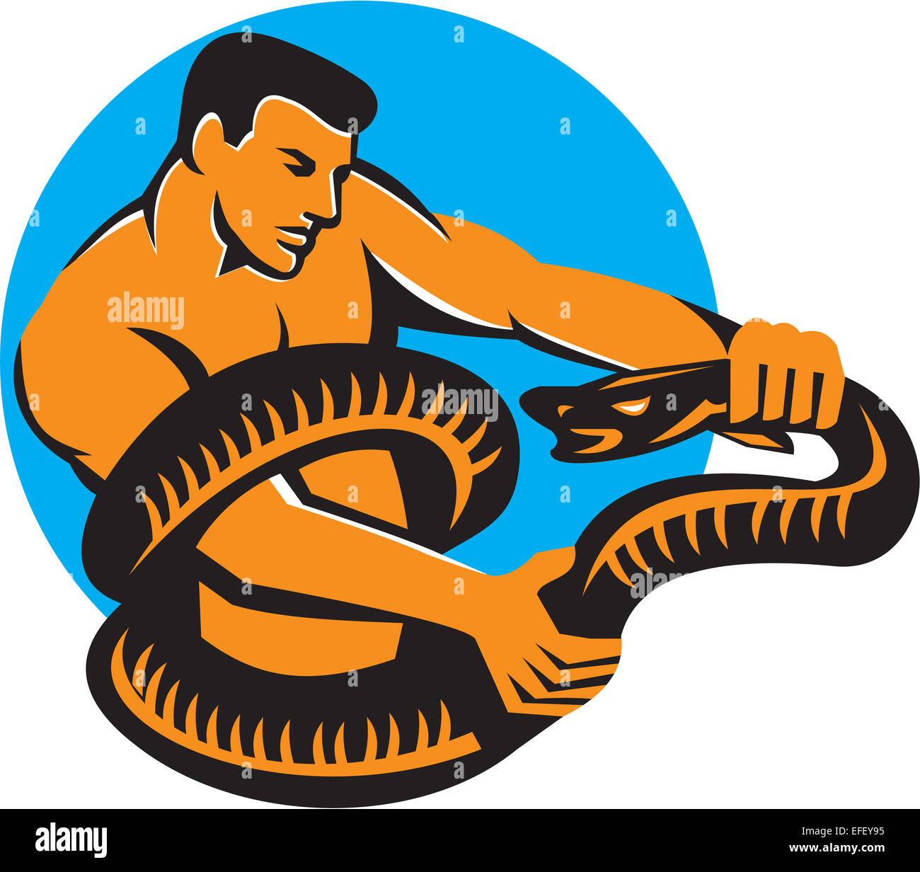 Illustration of a man struggling fighting a boa constrictor snake ...