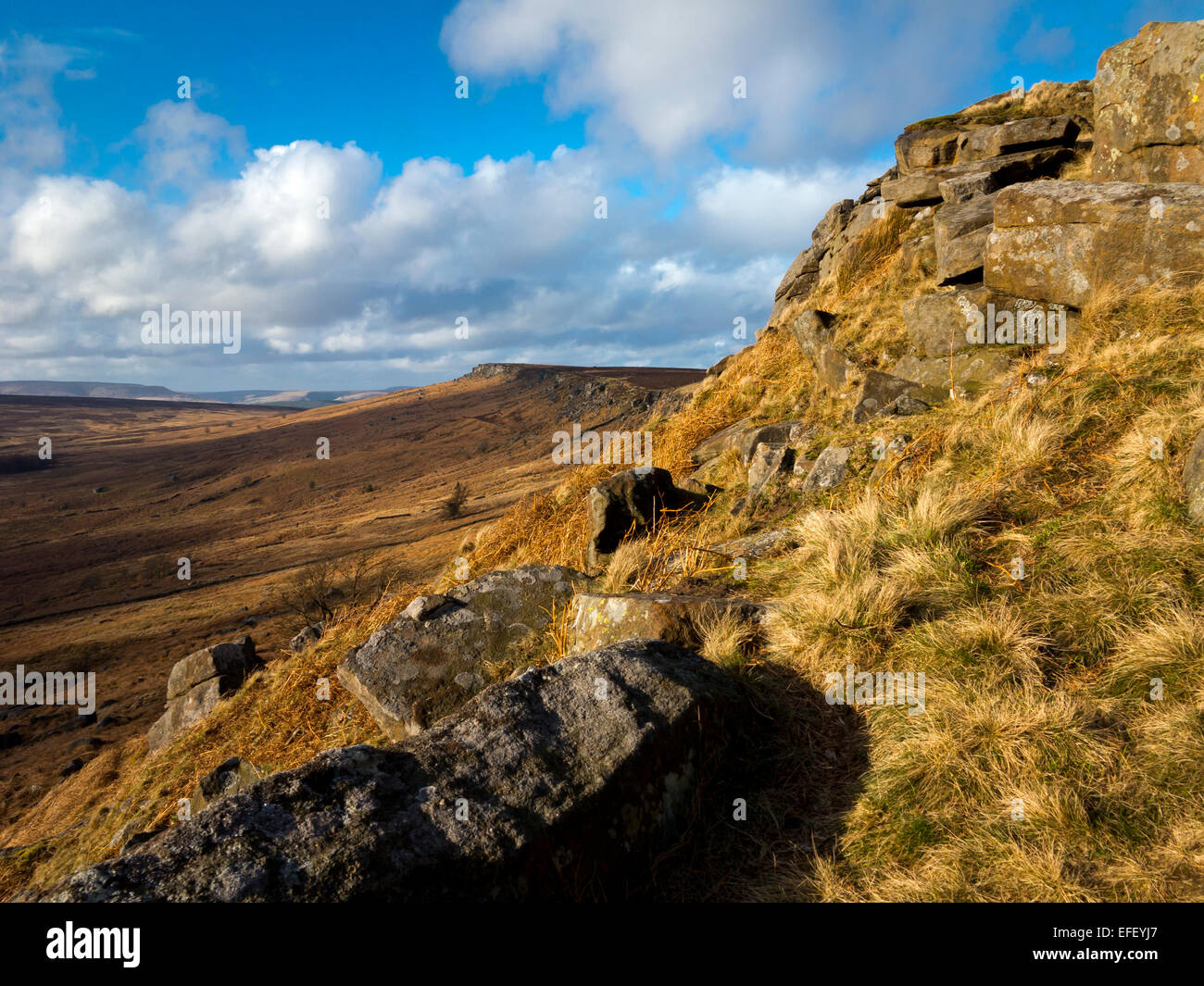 Stanage Edge a gritstone escarpment famous for climbing near Hathersage ...