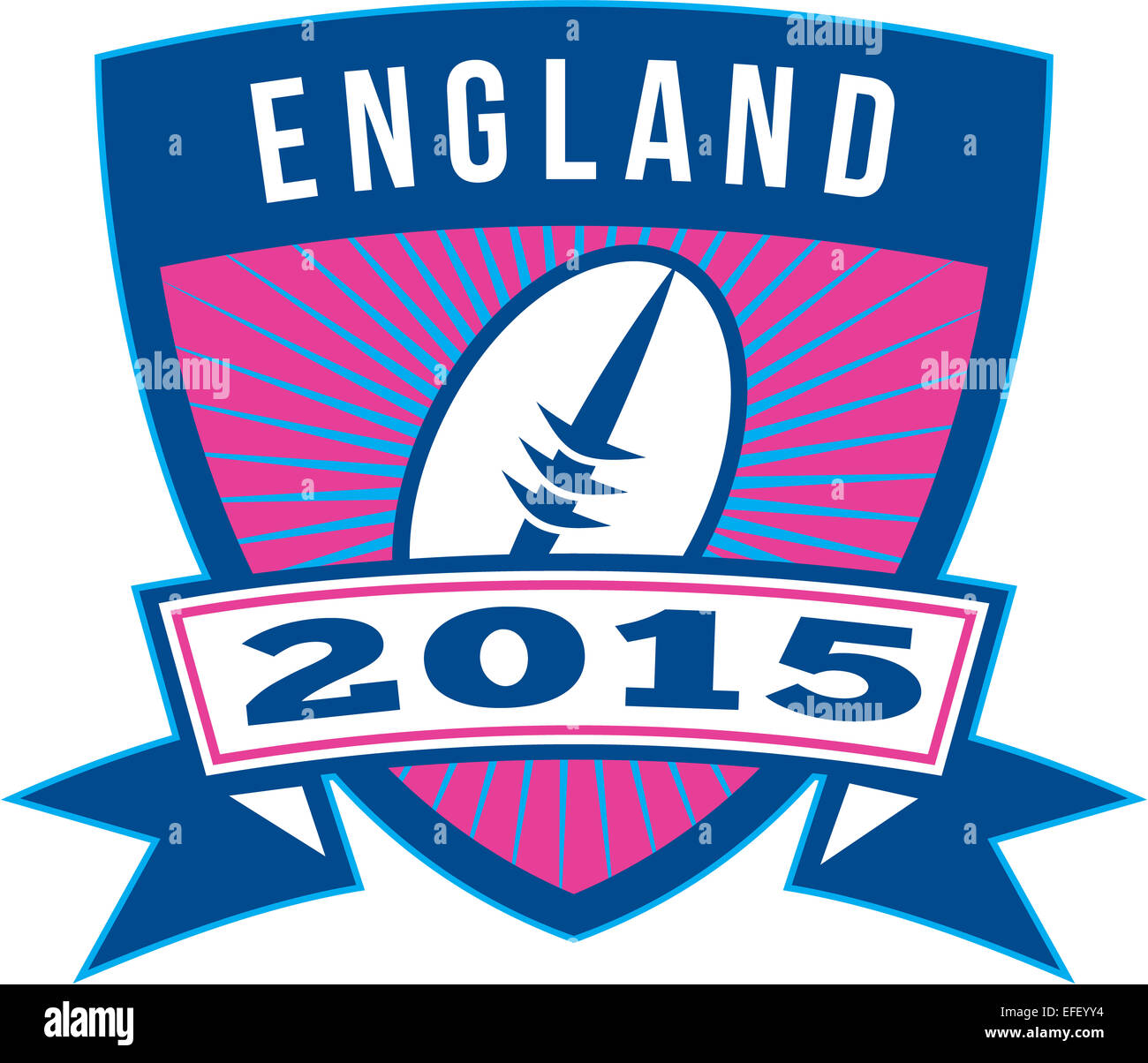 Illustration of rugby ball set inside shield crest with words England ...