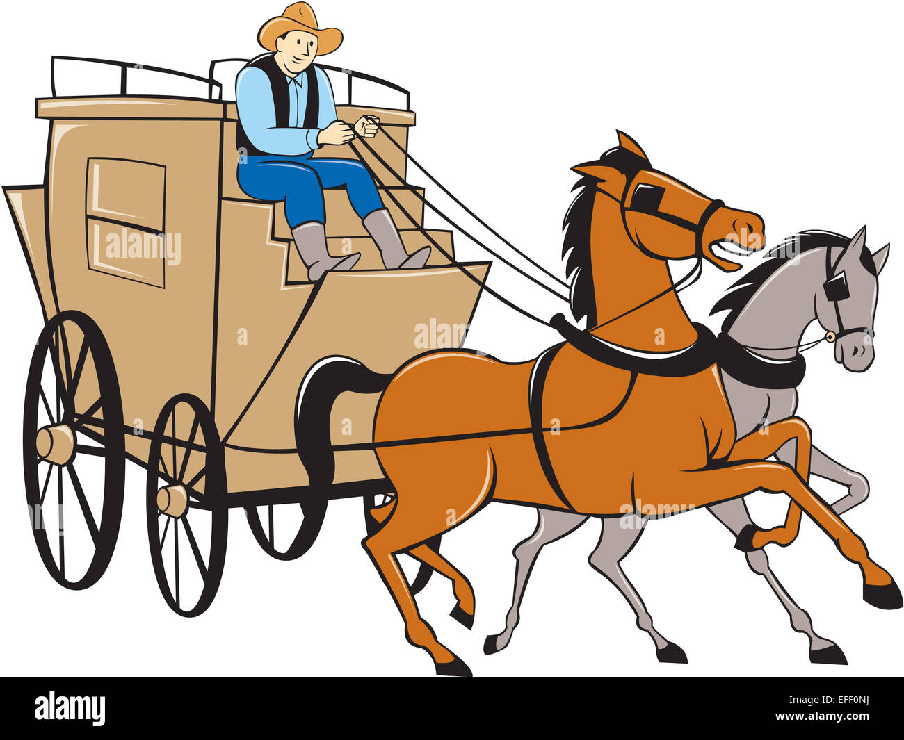 Illustration of a stagecoach driver riding a carriage driving two ...
