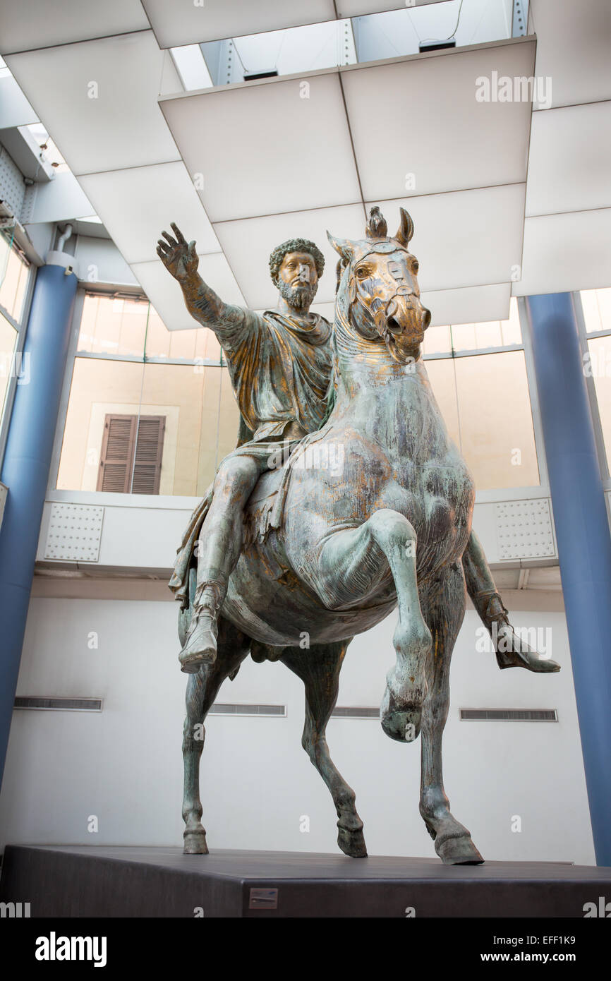 Bronze equestrian statue of the Roman emperor Marcus Aurelius on ...