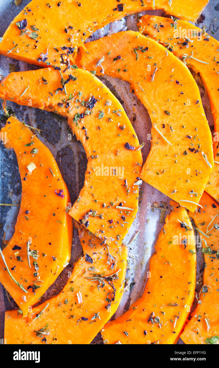 pumpkin pieces with aroma spice on a table Stock Photo - Alamy