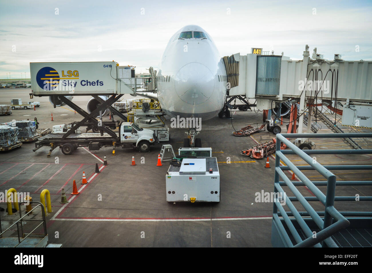 Jet airplane before take off reloading Stock Photo - Alamy