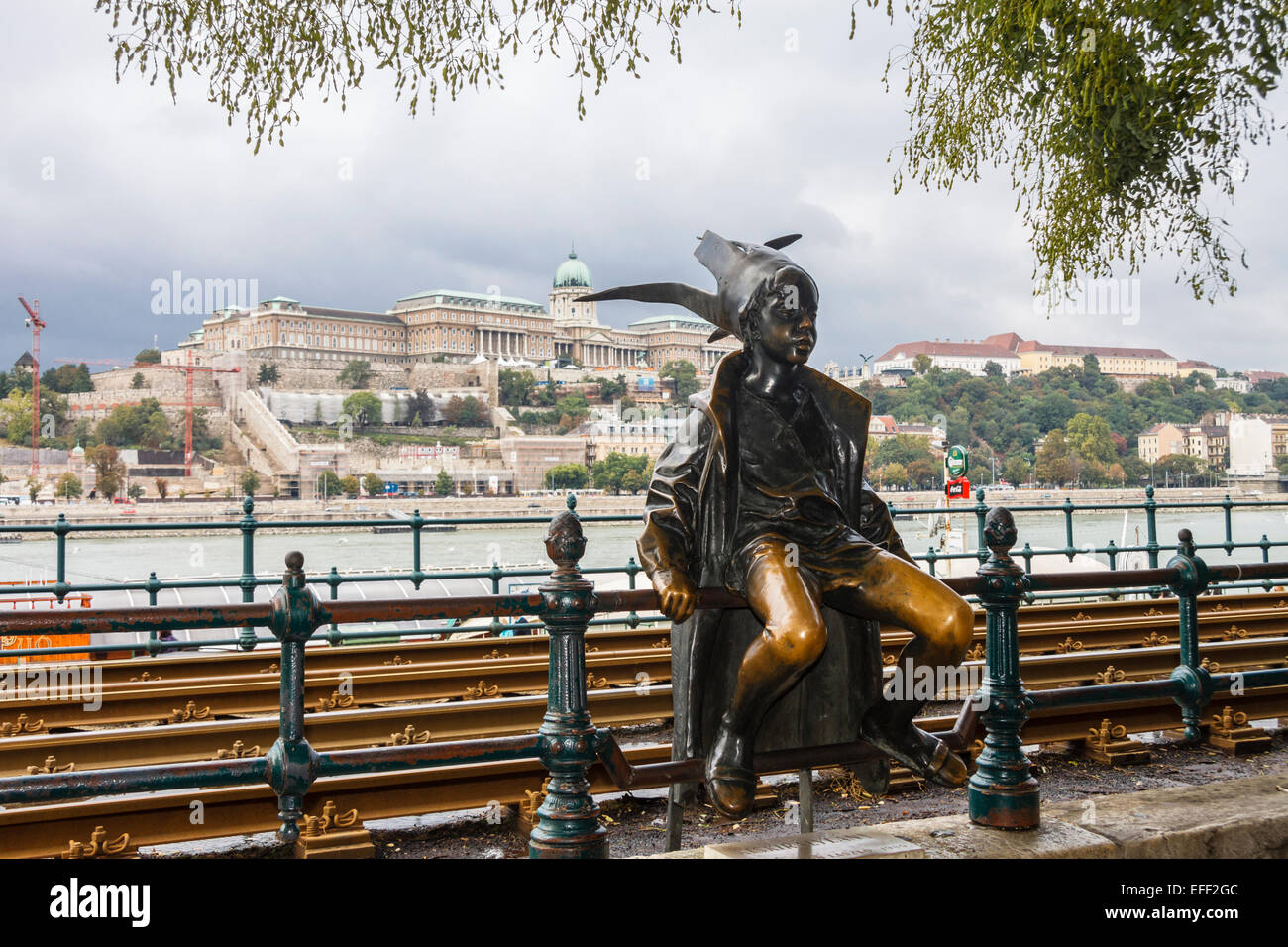 Little Princess statue at the Danube Promenade and Royal Palace (18th c) Budapest, Hungary Stock ...