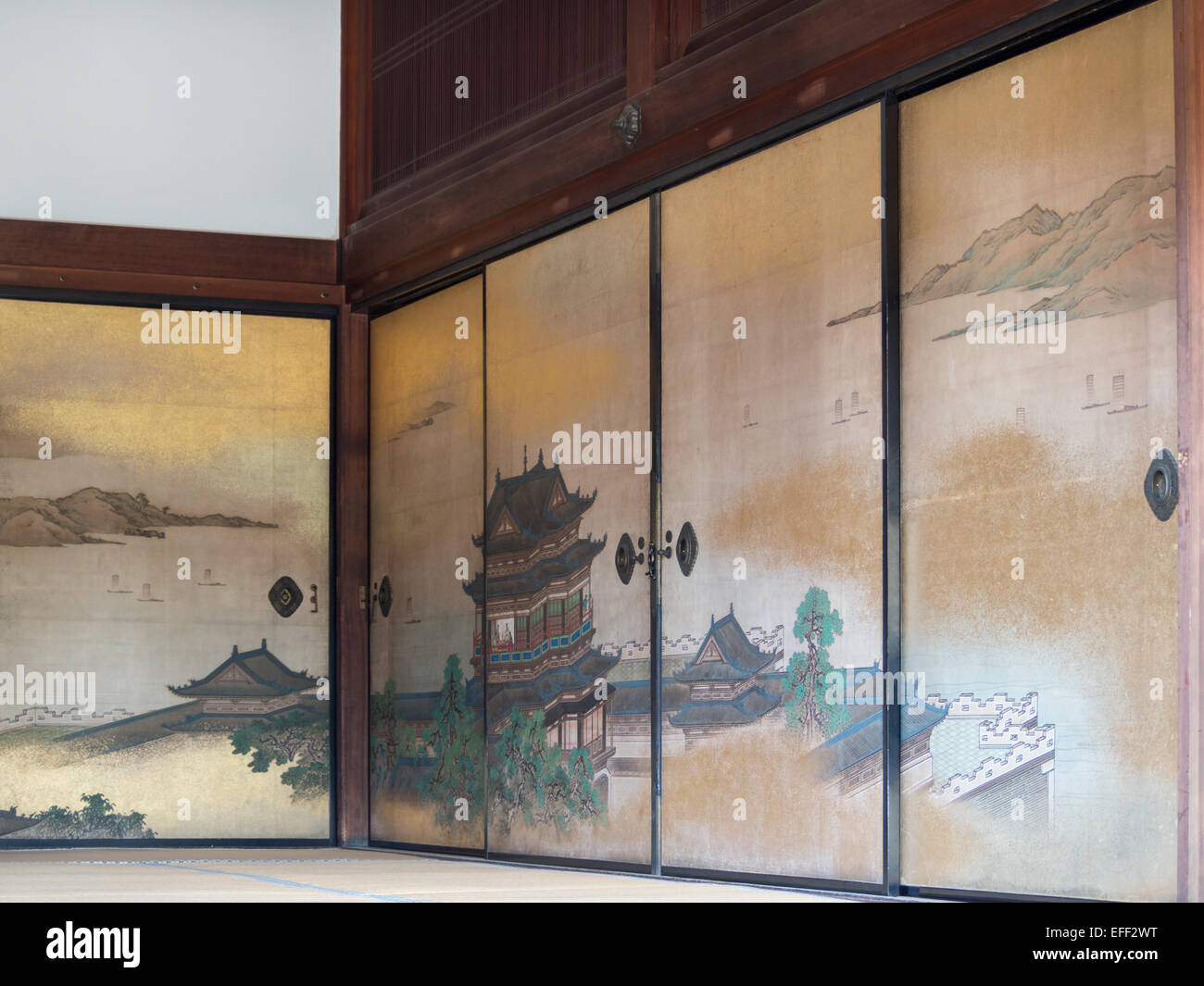 Yueyang Pavilion panels by Hara Zaisho in Ogakumonjo pavilion of Kyoto ...