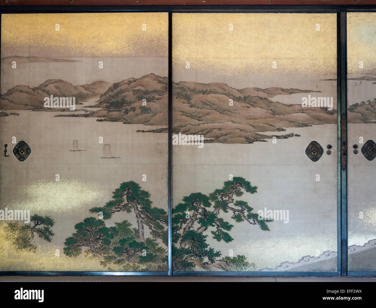 Lake panels by Hara Zaisho in Ogakumonjo pavilion of Kyoto Imperial ...