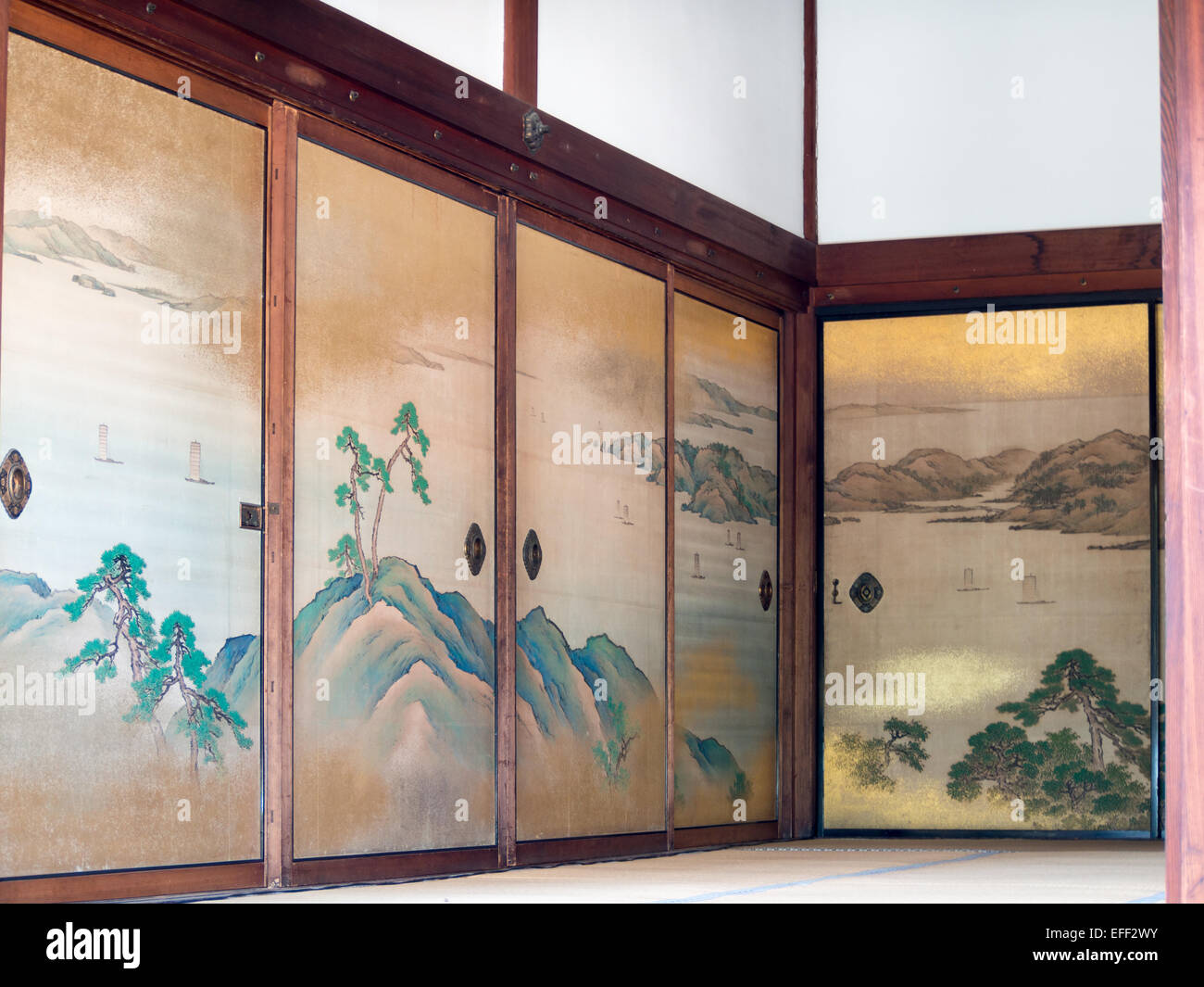 Lake panels by Hara Zaisho in Ogakumonjo pavilion of Kyoto Imperial ...